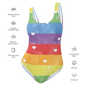 Rainbow One Piece Swimsuit for Women, Rainbow With Hearts Swimwear ...