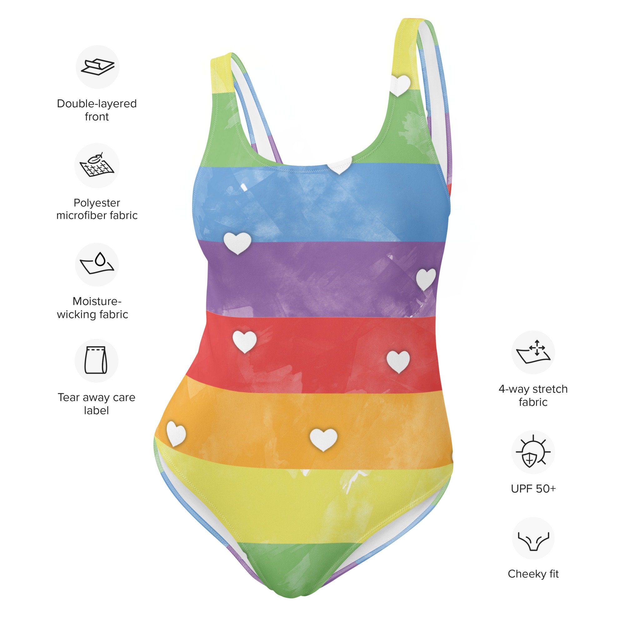 Rainbow One Piece Swimsuit for Women, Rainbow With Hearts Swimwear ...