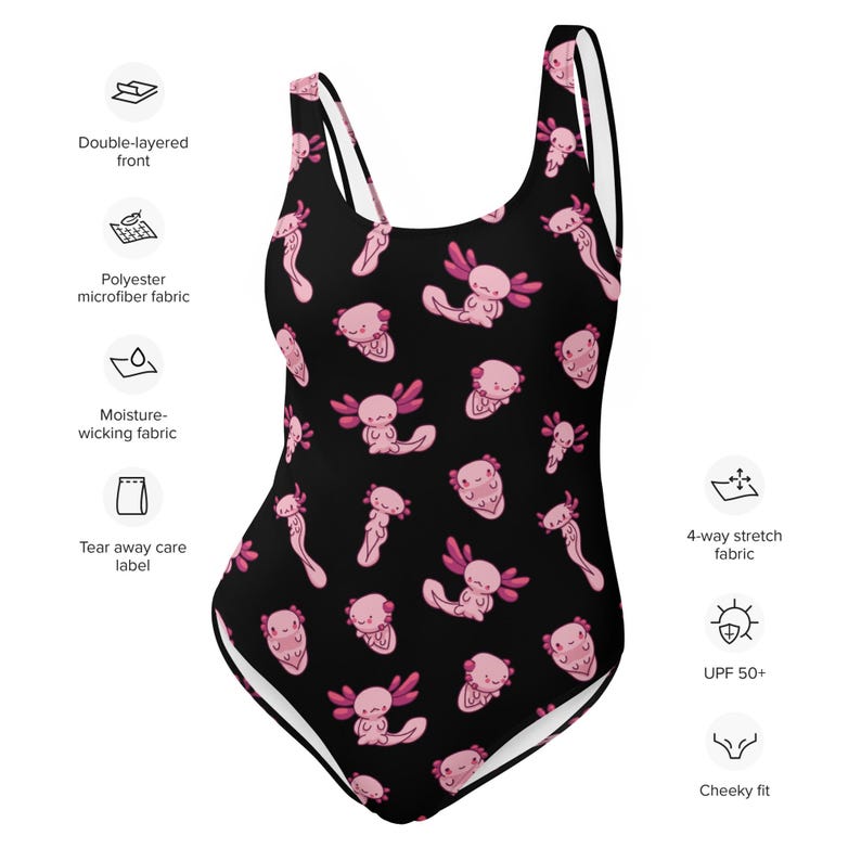 Axolotl One Piece Swimsuit for Women, Amphibian Swimwear, Pink and ...