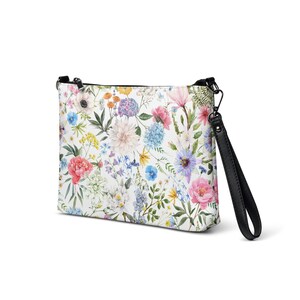 Pink and Purple Flowers Crossbody Bag for Women, Girly Floral Faux ...