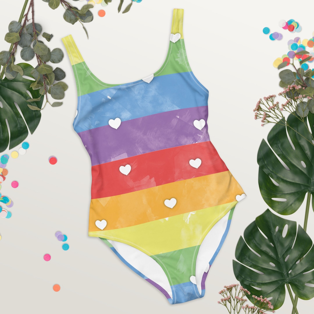 Rainbow One Piece Swimsuit for Women, Rainbow With Hearts Swimwear ...