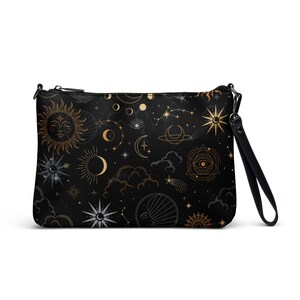 Black Celestial Crossbody Bag for Women, Faux Leather Handbag With ...