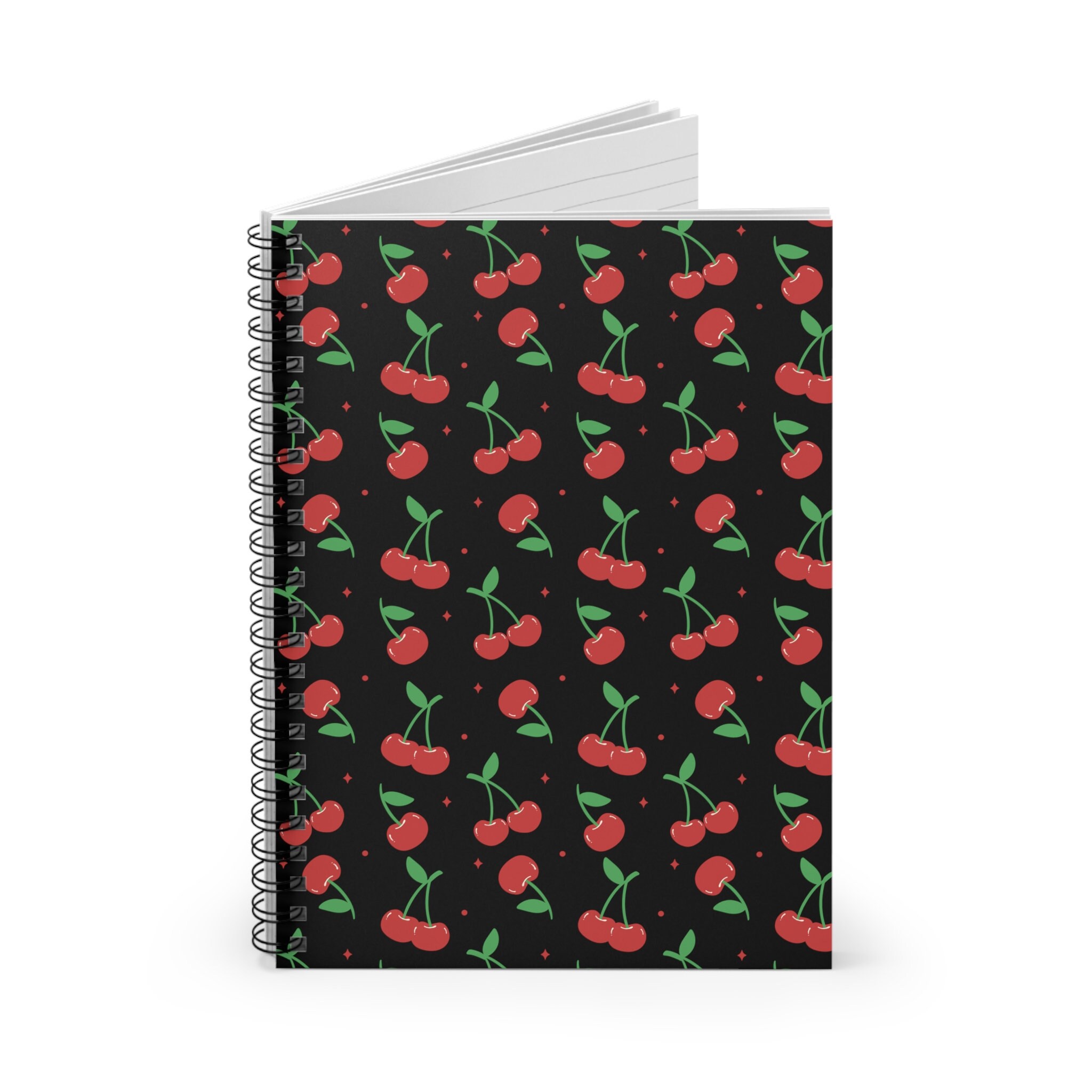 Cherries Spiral Notebook, Black and Red Cherries Journal, Ruled Line ...