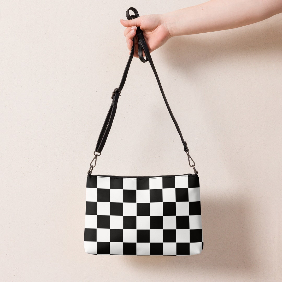 Black and White Checkered Crossbody Bag for Women, Checkered Handbag ...
