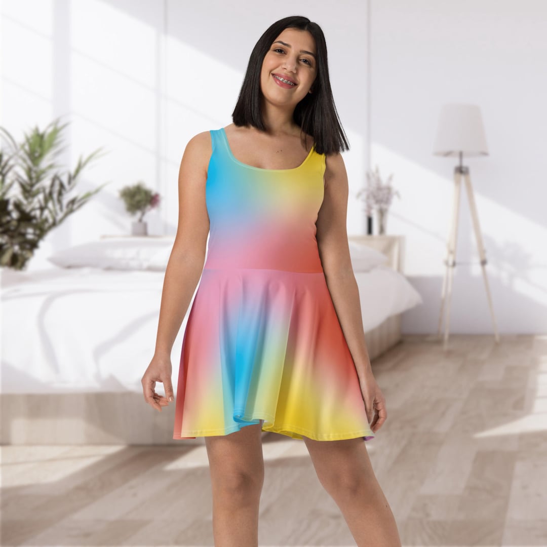 Rainbow Sundress for Women, Rainbow Summer Dress, Colorful Skater Dress ...