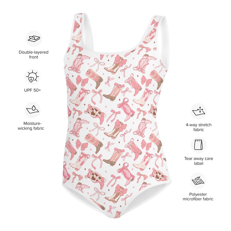 Pink Cowgirl Boots With Bows One Piece Swimsuit for Girls, Toddler ...