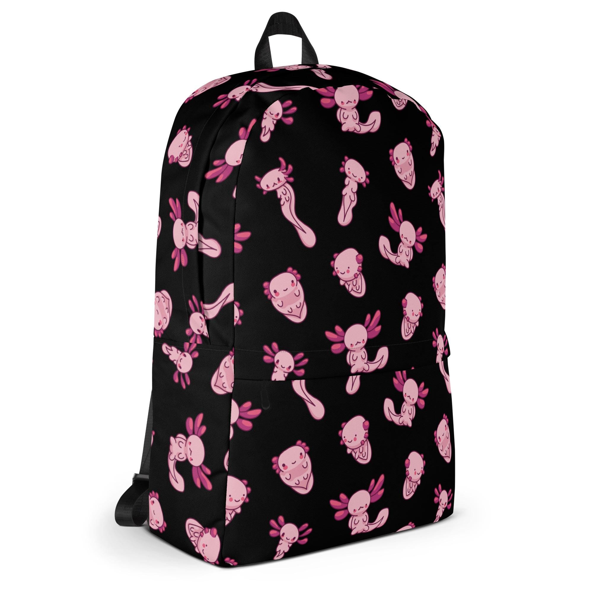 Axolotl Backpack for Women, Pink and Black Bookbag, Axolotl Lovers Gift ...