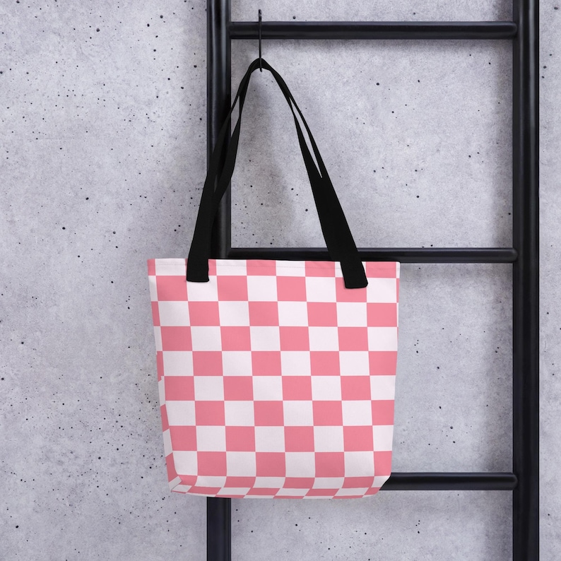 Pink and White Checkered Tote Bag for Women, Retro Tote Shopper Bag ...