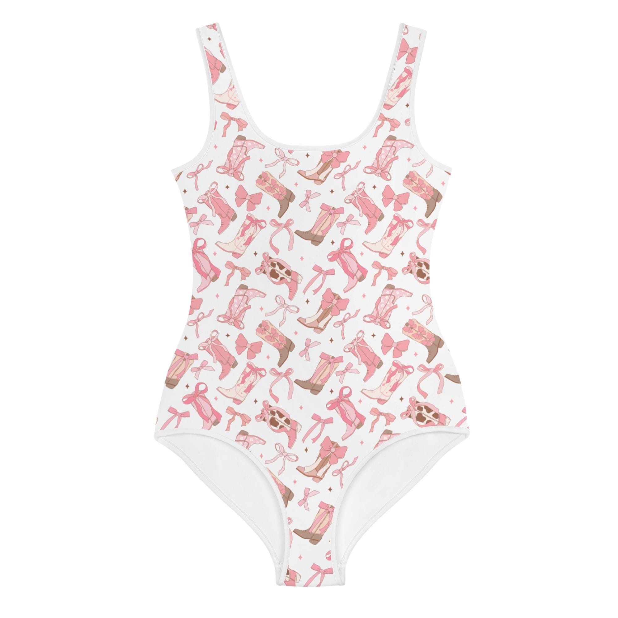 Pink Cowgirl Boots With Bows One Piece Swimsuit for Girls, Toddler ...