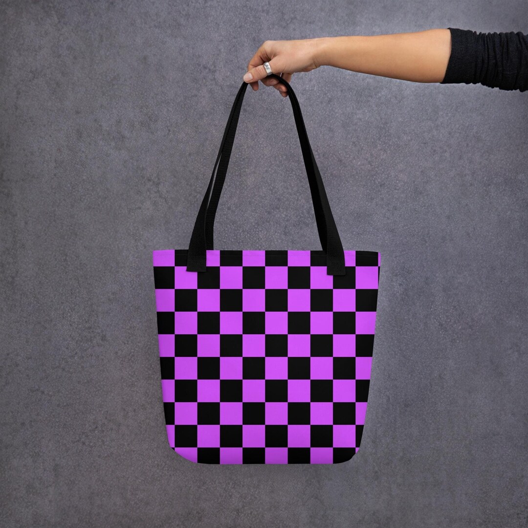 Black and Purple Checkered Tote Bag for Women, Retro Tote Shopper Bag ...