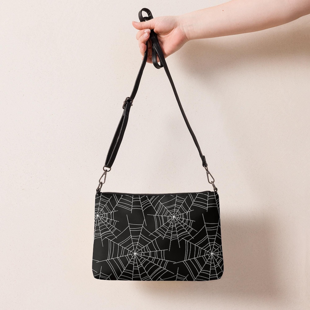 Spider Webs Crossbody Bag for Women, Black and White Faux Leather ...