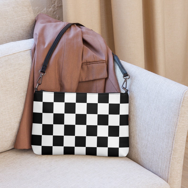 Black and White Checkered Crossbody Bag for Women, Checkered Handbag ...