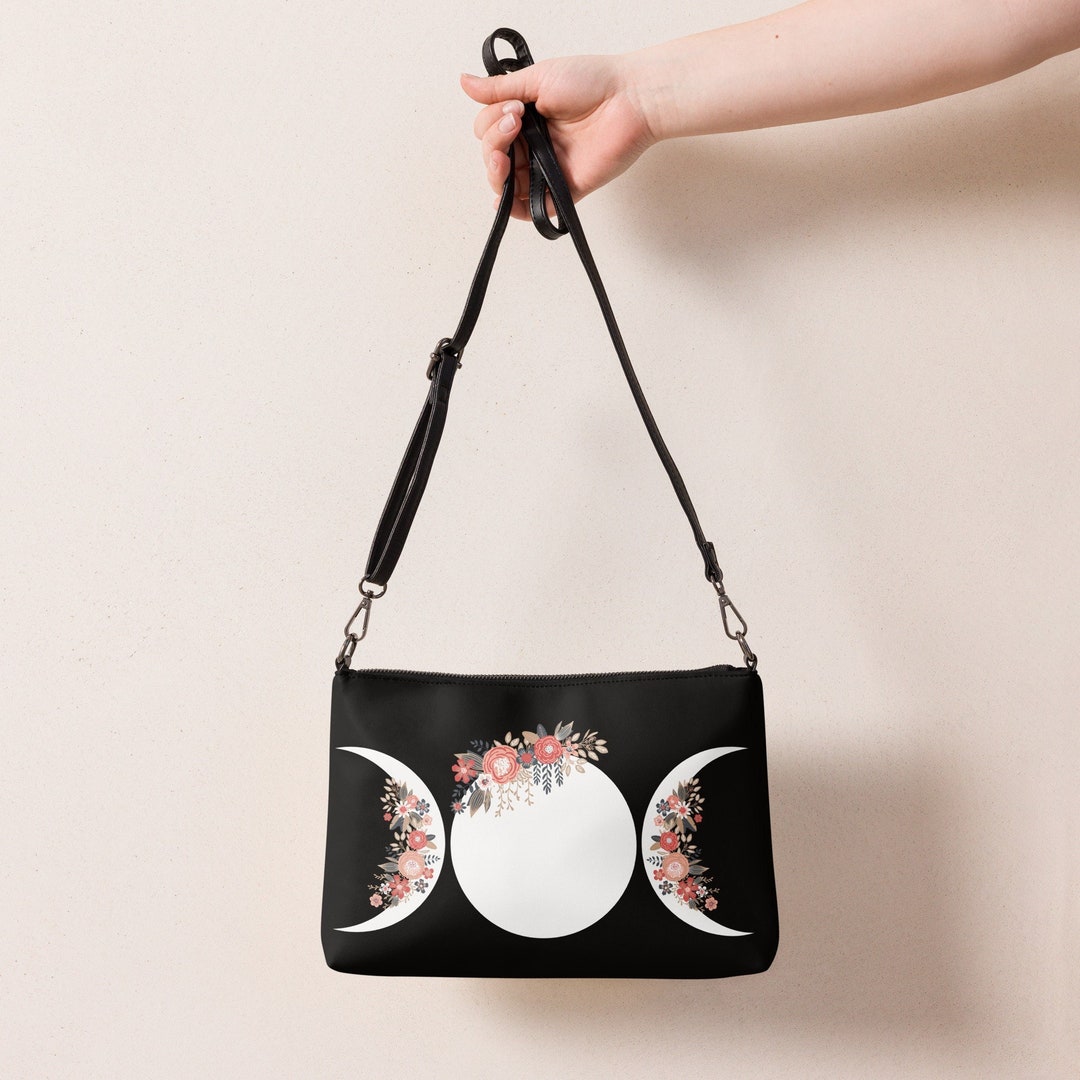 Black Celestial Crossbody Bag for Women, Faux Leather Handbag With ...