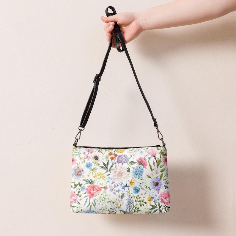 Pink and Purple Flowers Crossbody Bag for Women, Girly Floral Faux ...