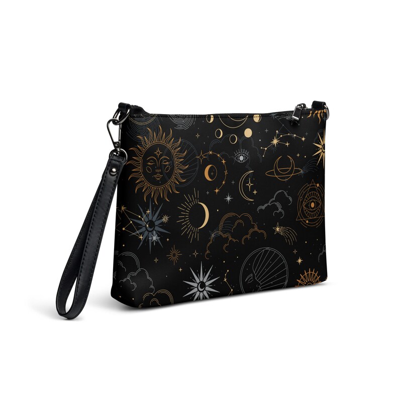 Black Celestial Crossbody Bag for Women, Faux Leather Handbag With ...