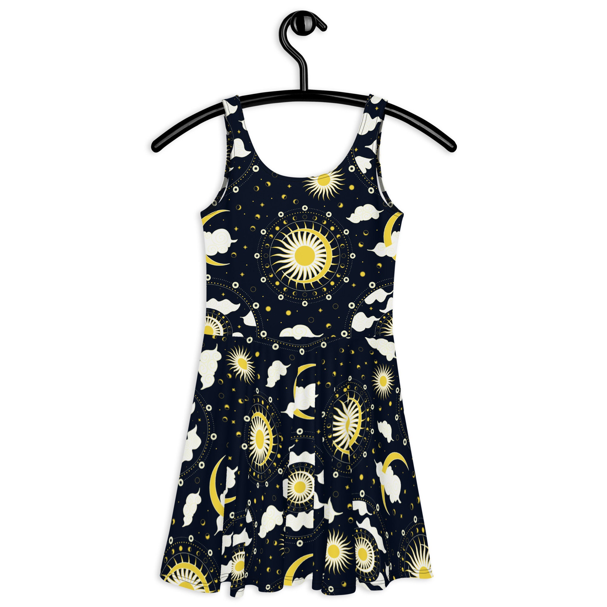 Celestial Black Summer Dress for Women, Moon and Stars Sundress, Black ...