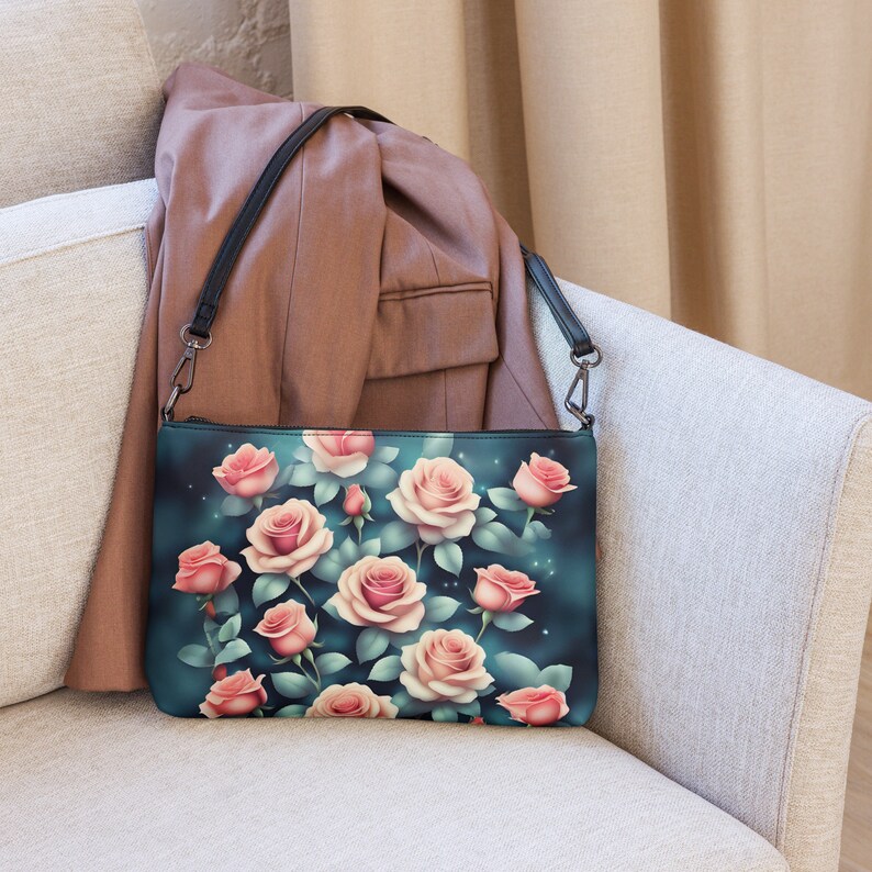 Pink Floral Crossbody Bag for Women, Custom Faux Leather Floral Handbag ...