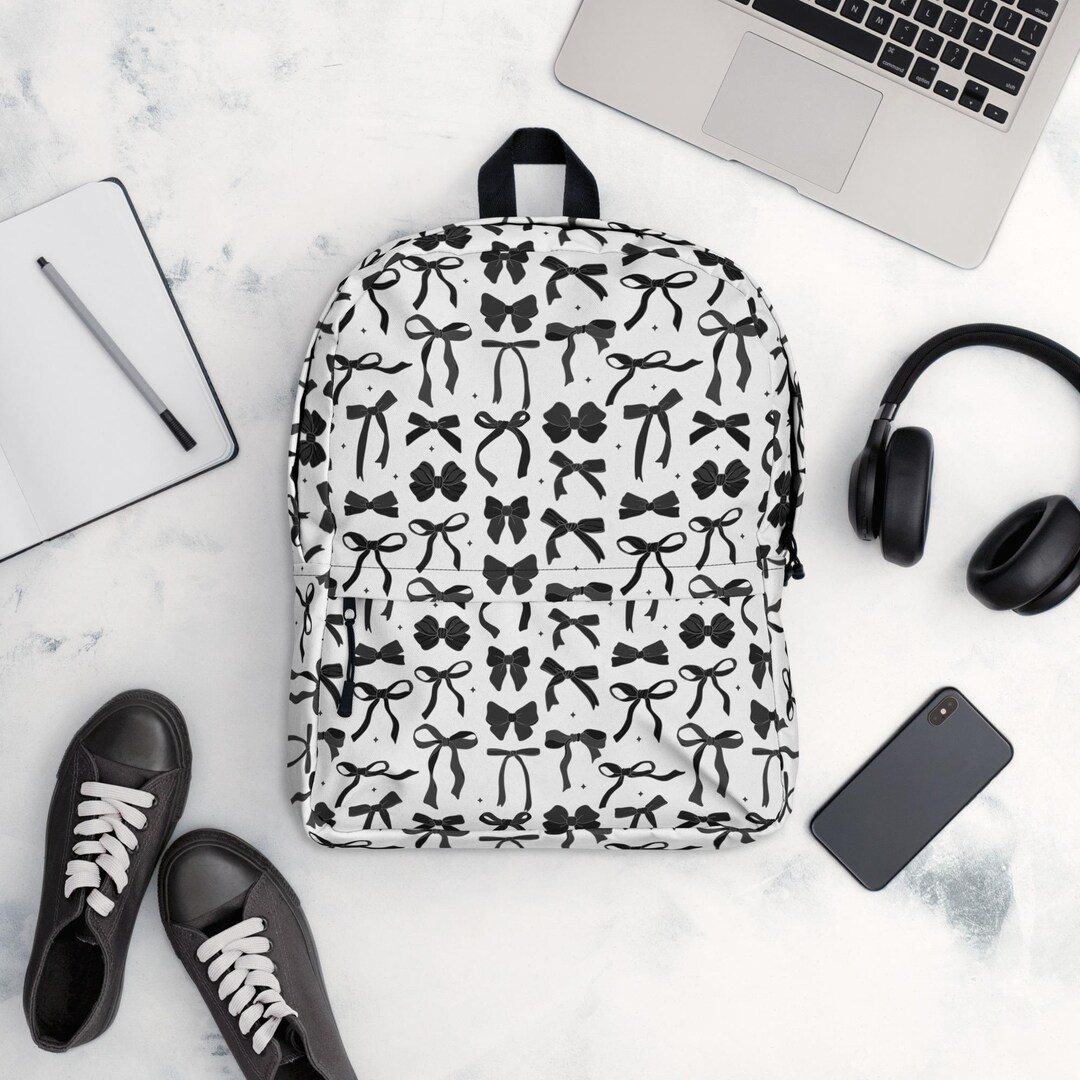 Black Bows Backpack for Women, Custom Coquette Water Resistant Bookbag ...