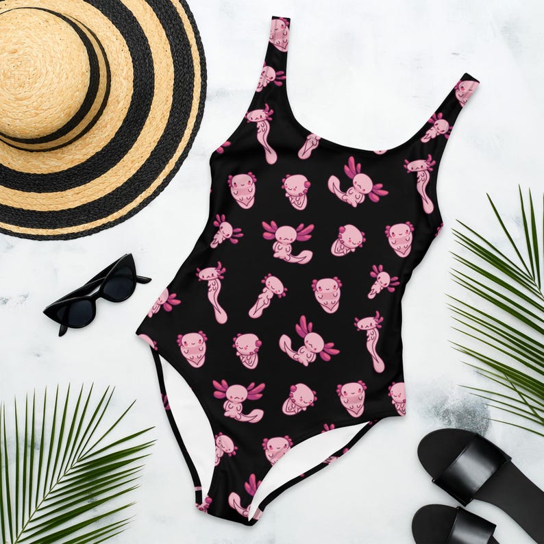 Axolotl One Piece Swimsuit for Women, Amphibian Swimwear, Pink and ...