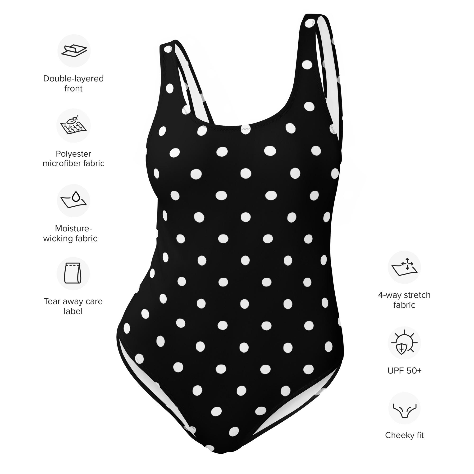 Black and White Polka Dots One Piece Swimsuit for Women, Polka Dots ...