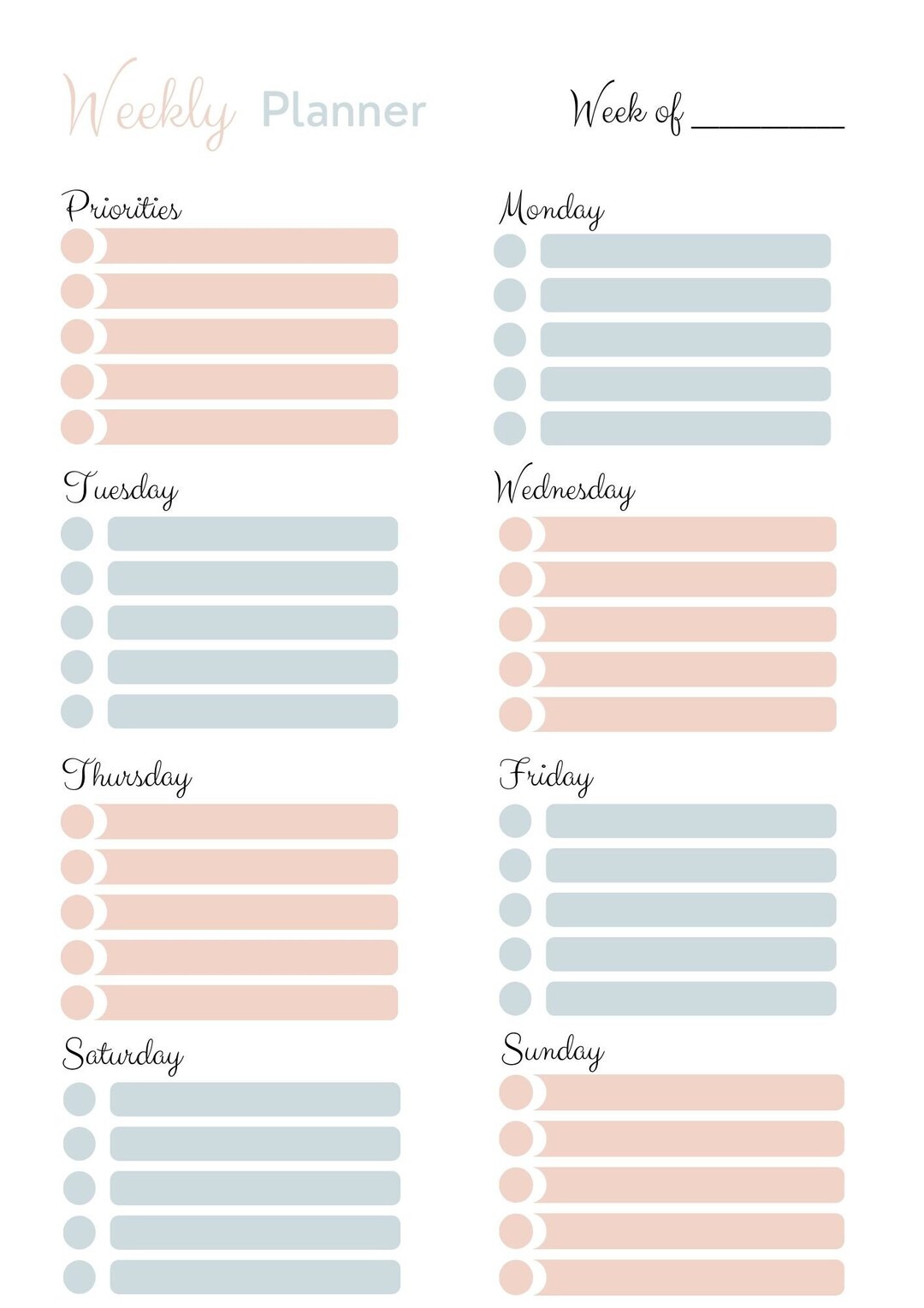 Mint & Salmon Weekly Planner - Etsy