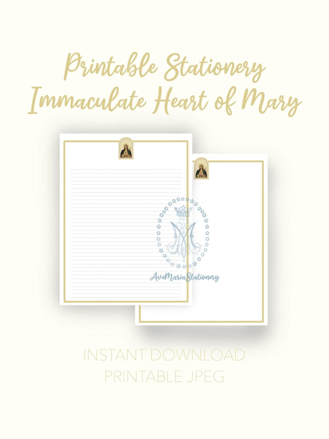 DIGITAL DOWNLOAD Immaculate Heart of Mary Printable Letter Paper 8.5x11 ...