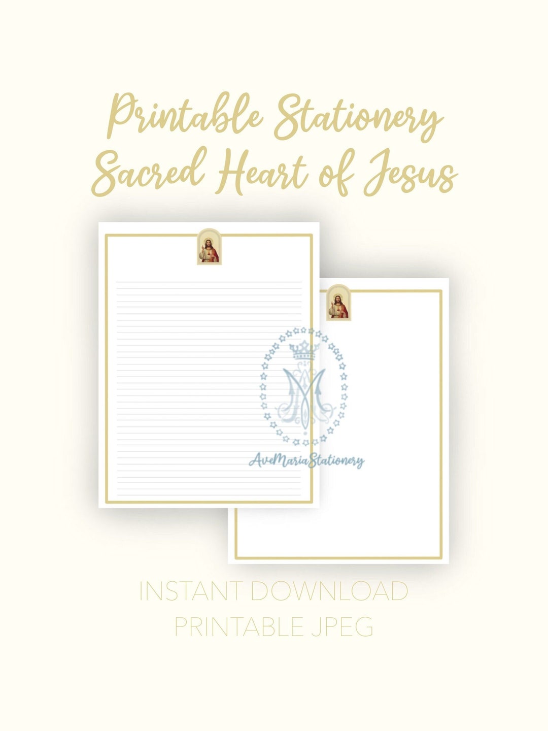 Catholic Letter Paper Sacred Heart Design (8.5x11) - Faith Notes ...