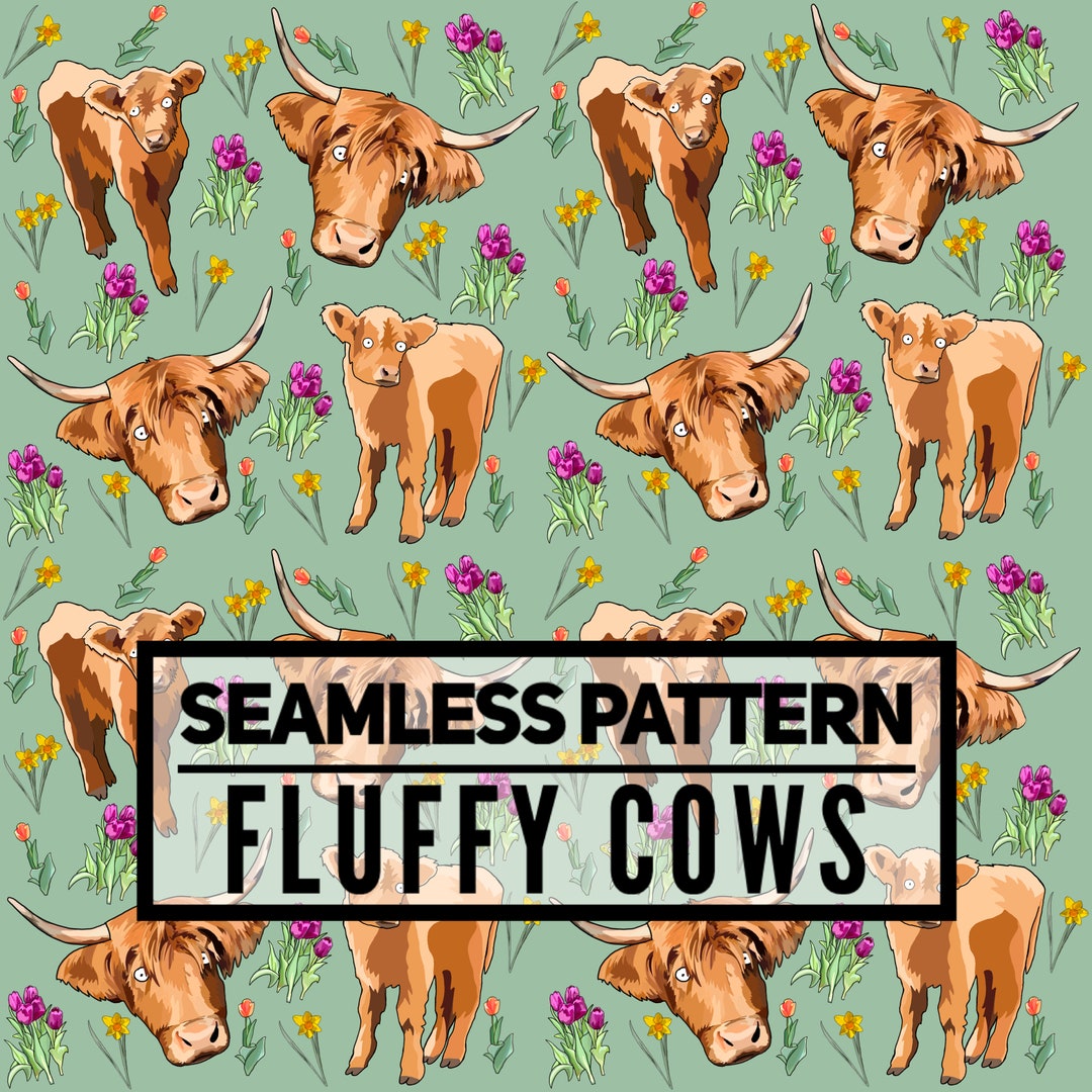 Fluffy Cows Seamless Repeat Pattern, Fluffy Cows Seamless File, Digital ...