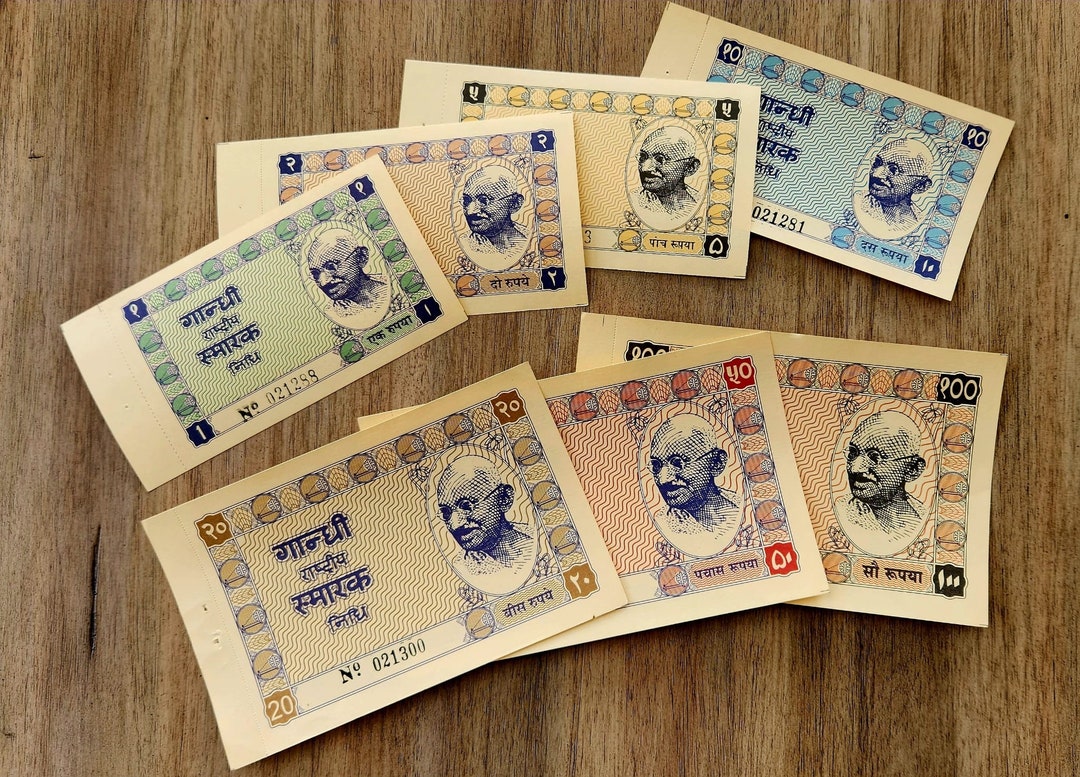 India Set of 7 Notes 1/2/5/10/20/50/100 Rupees - Uncut Tab - Mahatma ...