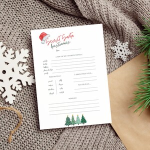 Secret Santa Questionnaire: Editable Gift Exchange Form (digital ...