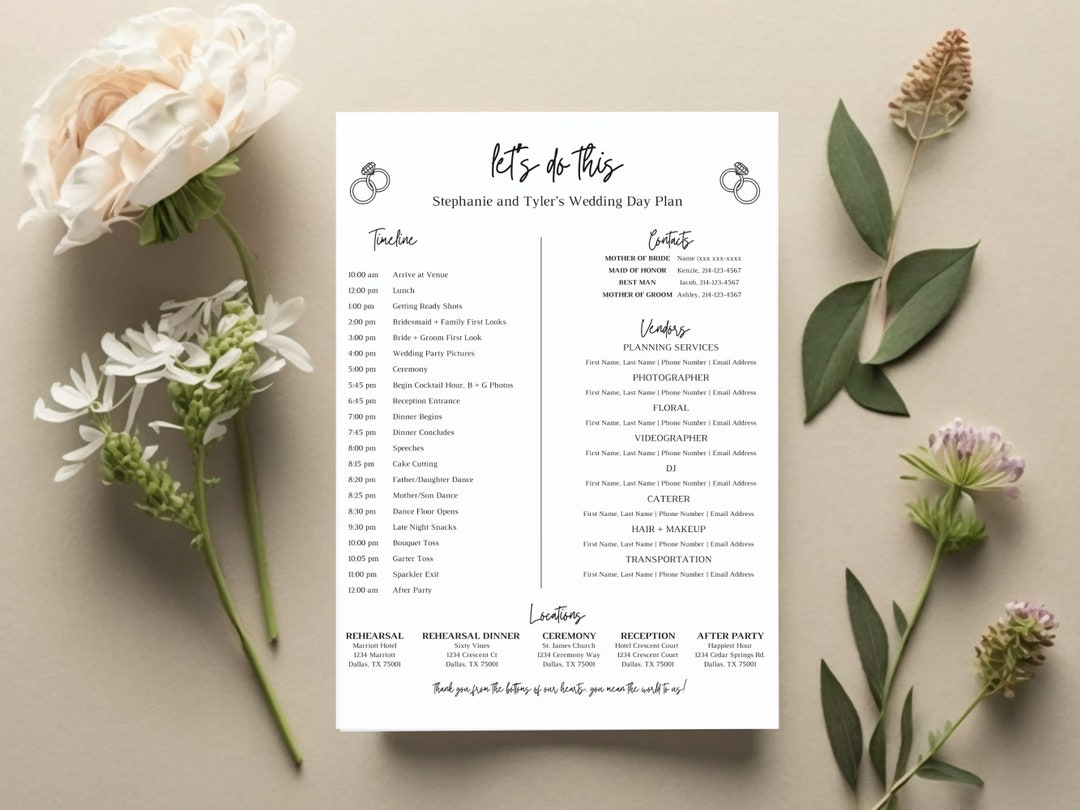 Wedding Day Timeline Template, Editable Wedding Timeline | Wedding ...