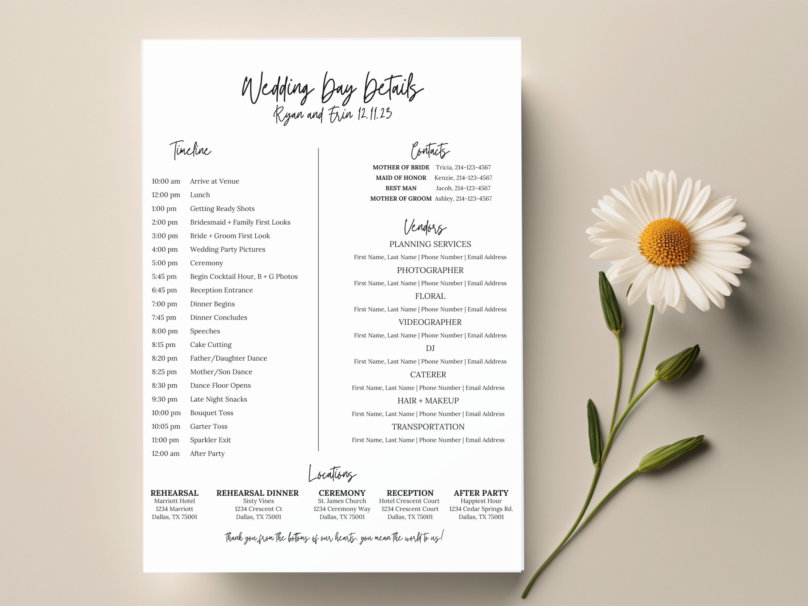 Wedding Day Timeline Template Editable Wedding Timeline - Etsy
