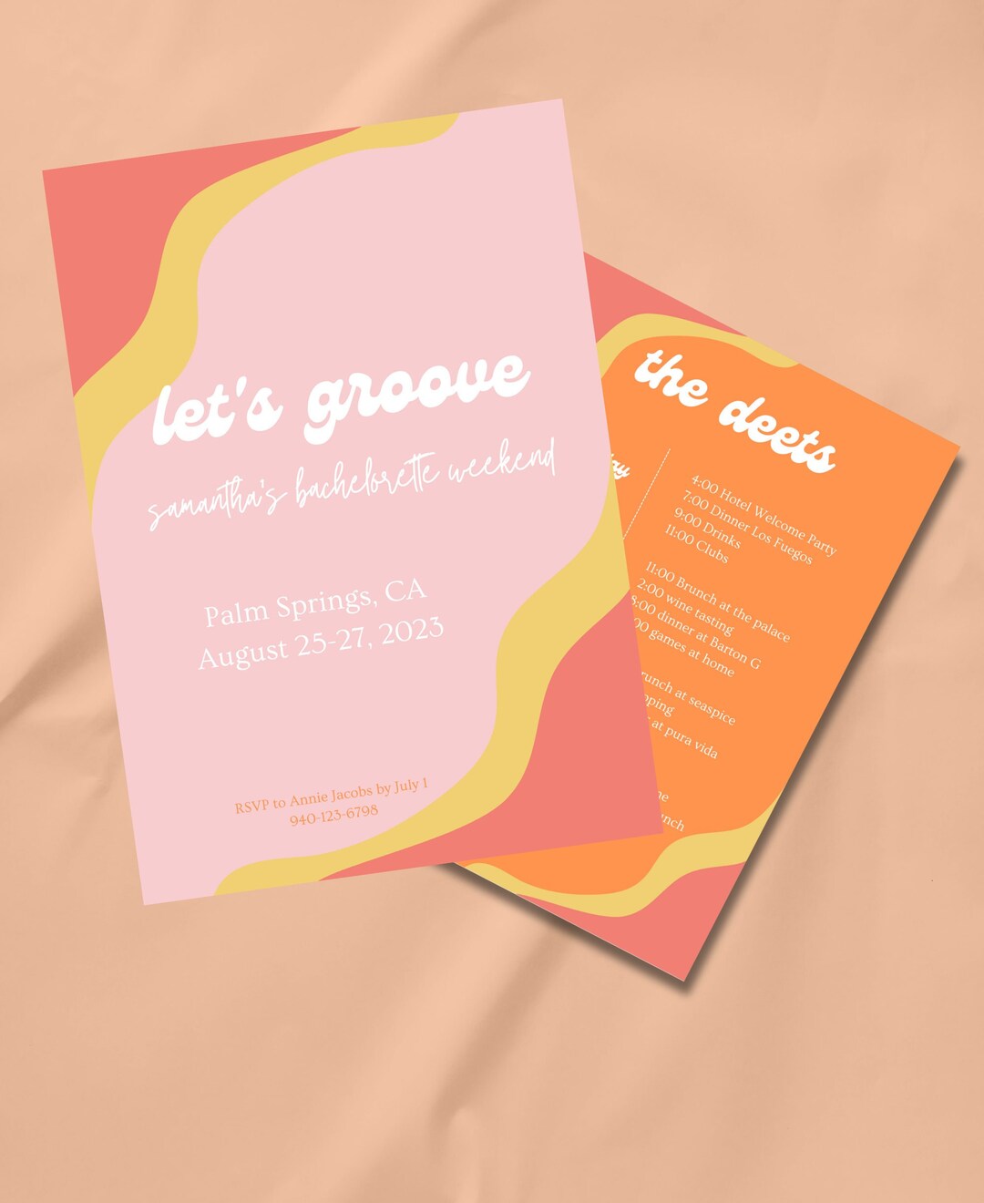 Retro Bachelorette Party Invitation Template 70s Bachelorette Itinerary