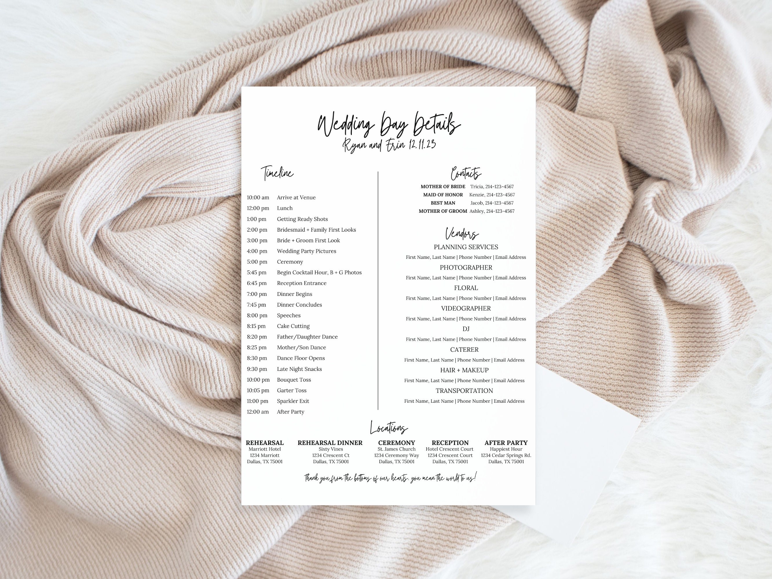 Wedding Day Timeline Template Editable Wedding Timeline - Etsy