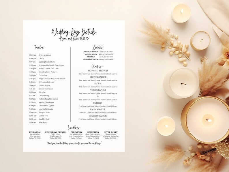 Editable Wedding Day Timeline Template: Minimalist Modern Design (PDF ...