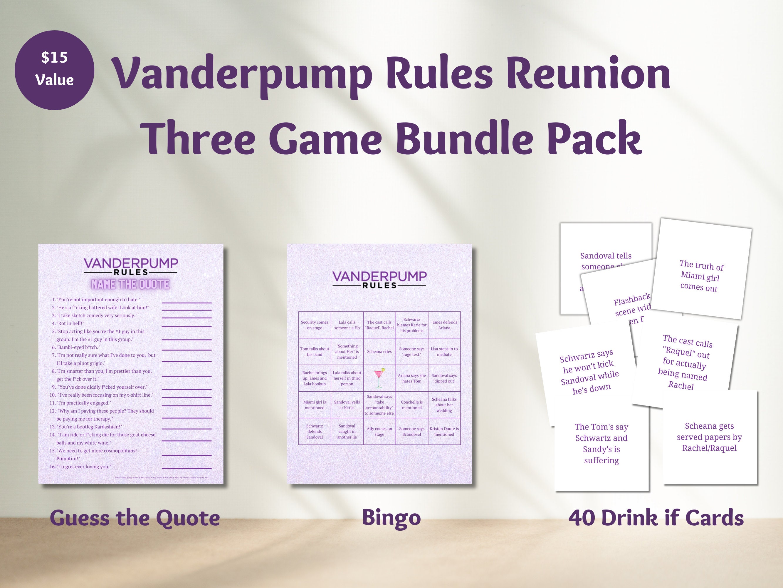 Vanderpump Rules Reunion Game Bundle: Bingo, Drinking Game, Quotes ...
