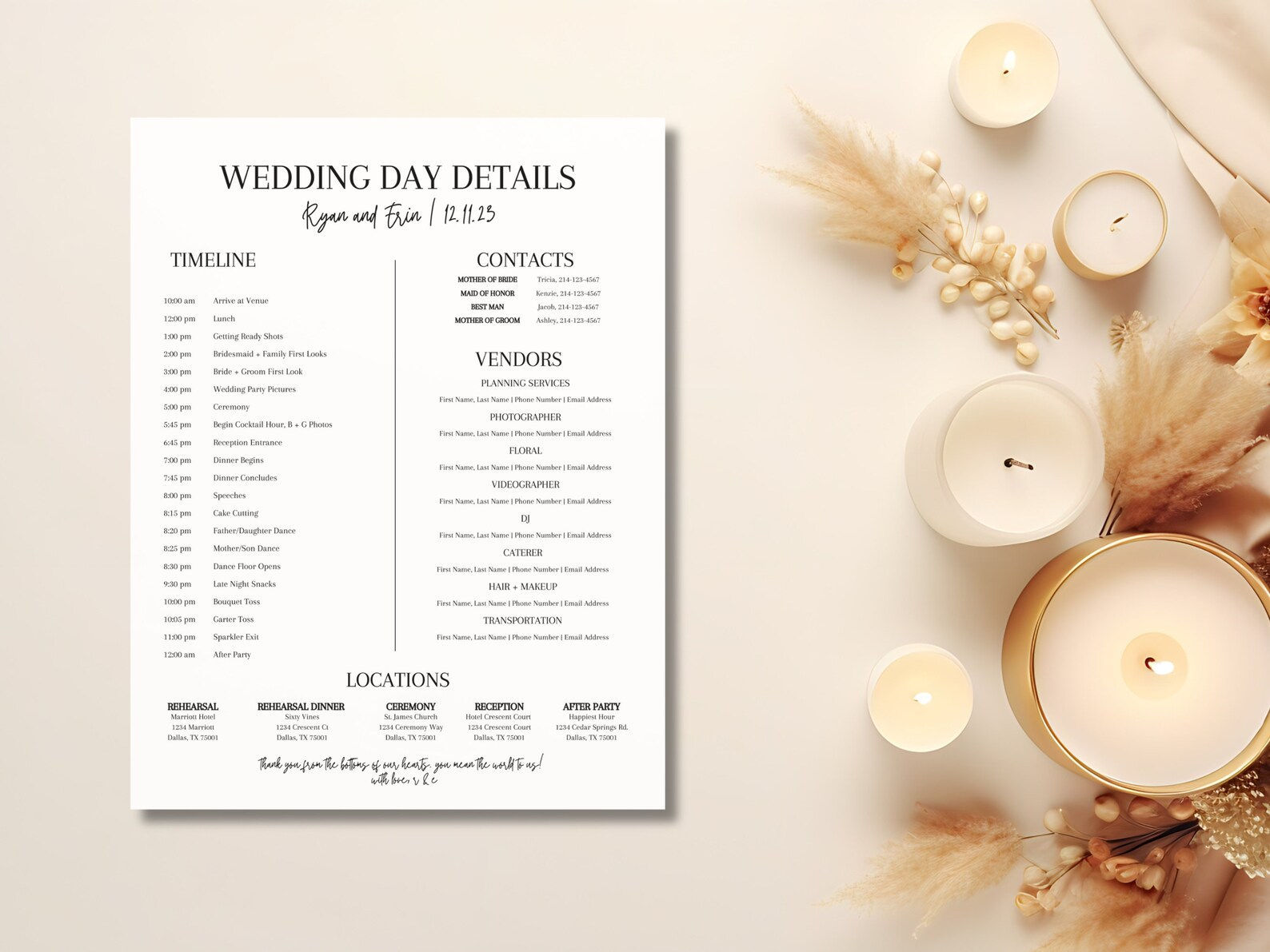 Editable Wedding Day Timeline Template (PDF) - Etsy
