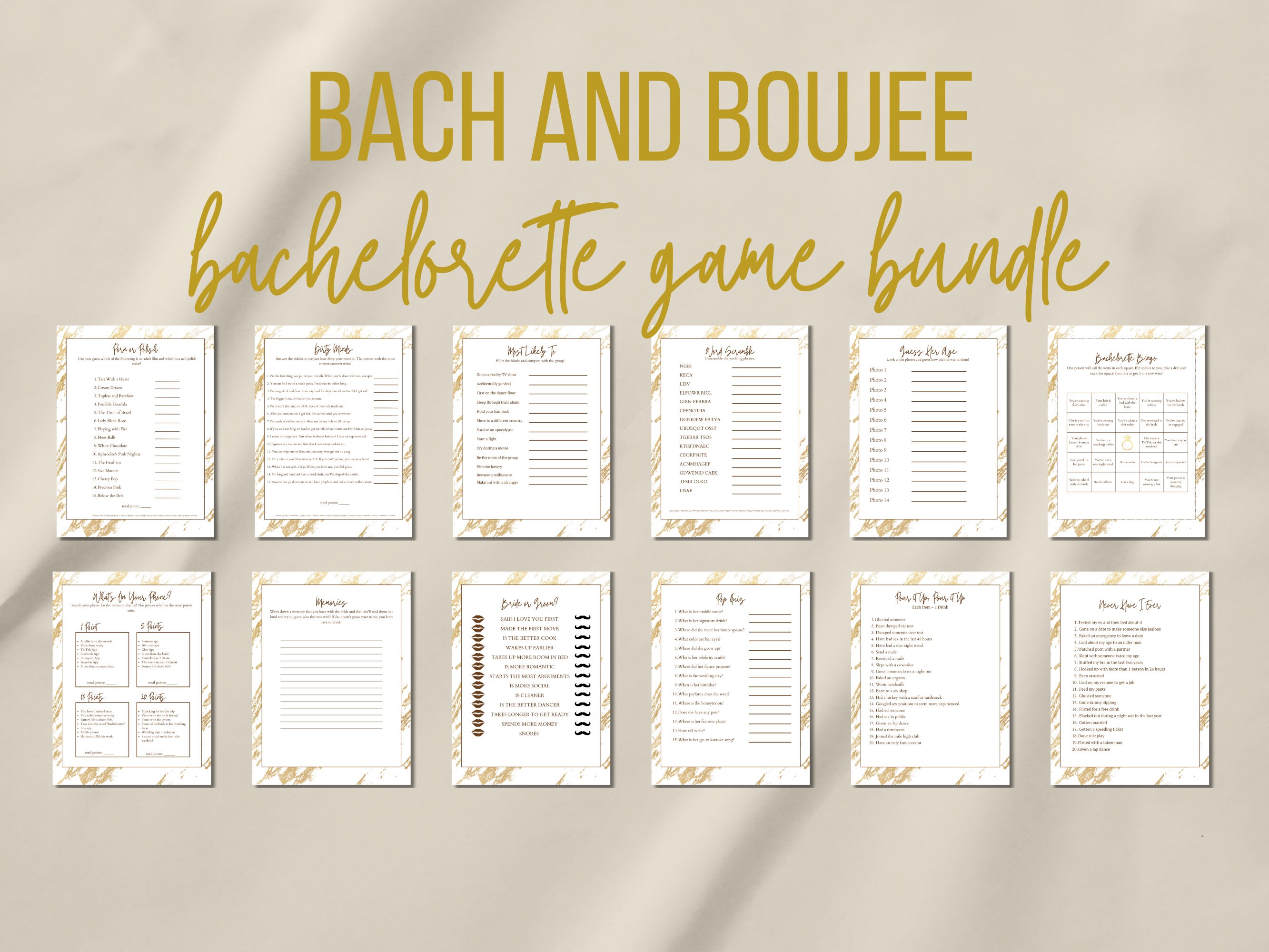 Bach and Boujee Bachelorette Party Games Gold Bachelorette - Etsy