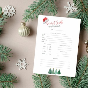 Secret Santa Questionnaire: Editable Gift Exchange Form (digital ...
