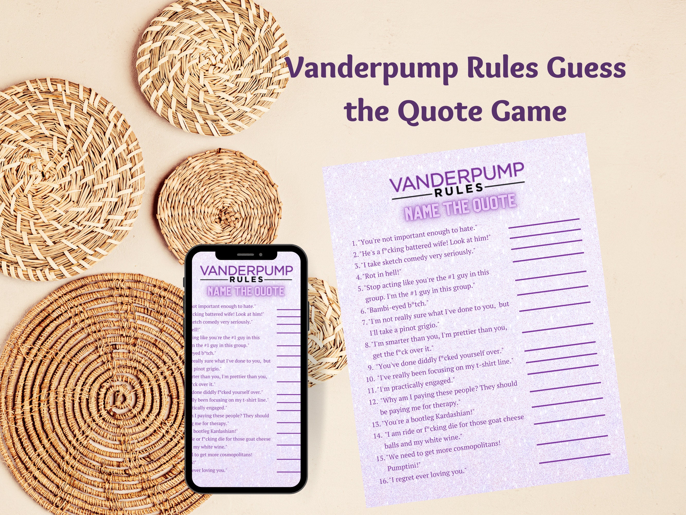 Vanderpump Rules Game Guess the Quote VPR Watch Party 1 Guy - Etsy