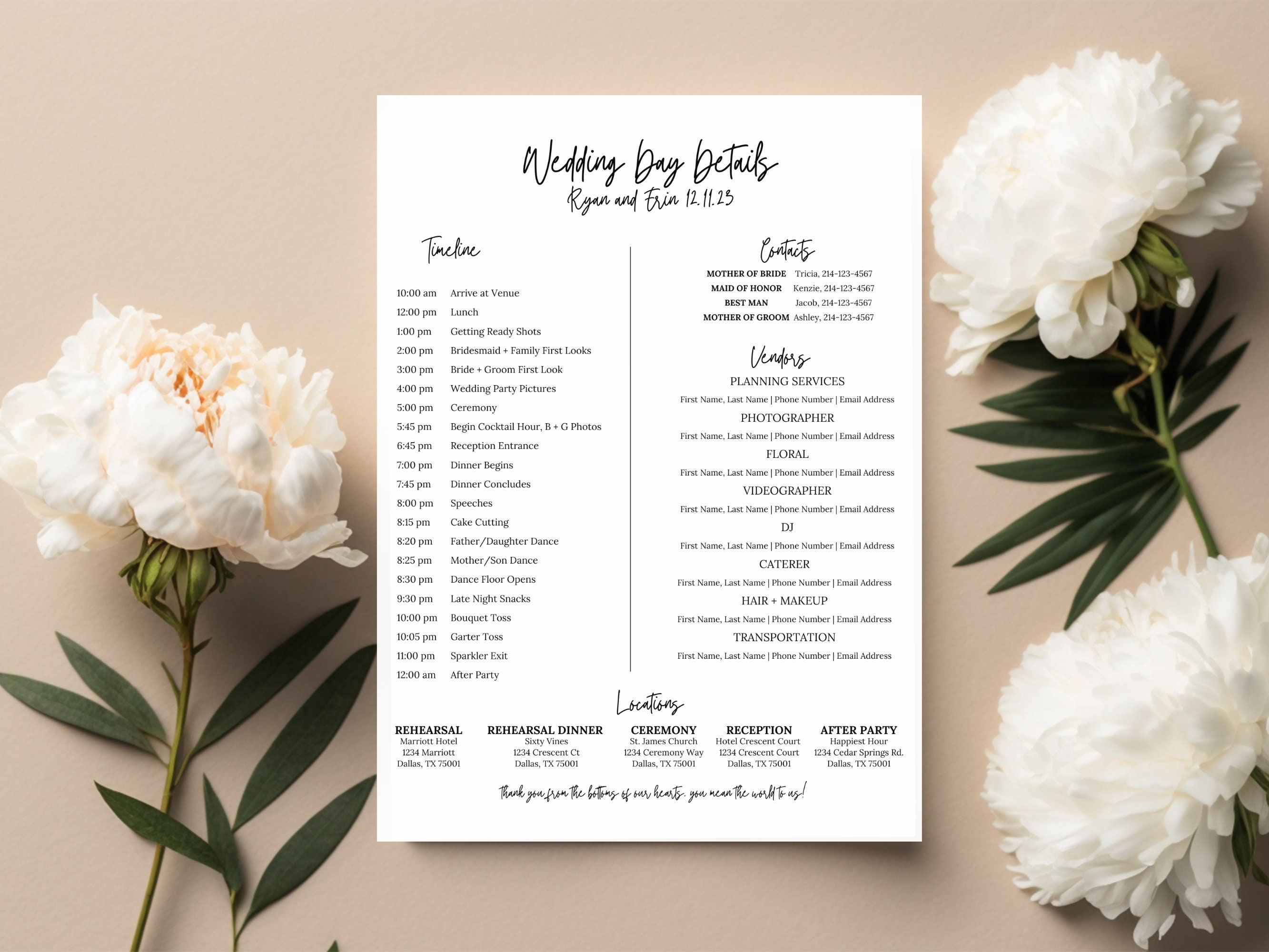 Wedding Day Timeline Template Editable Wedding Timeline - Etsy