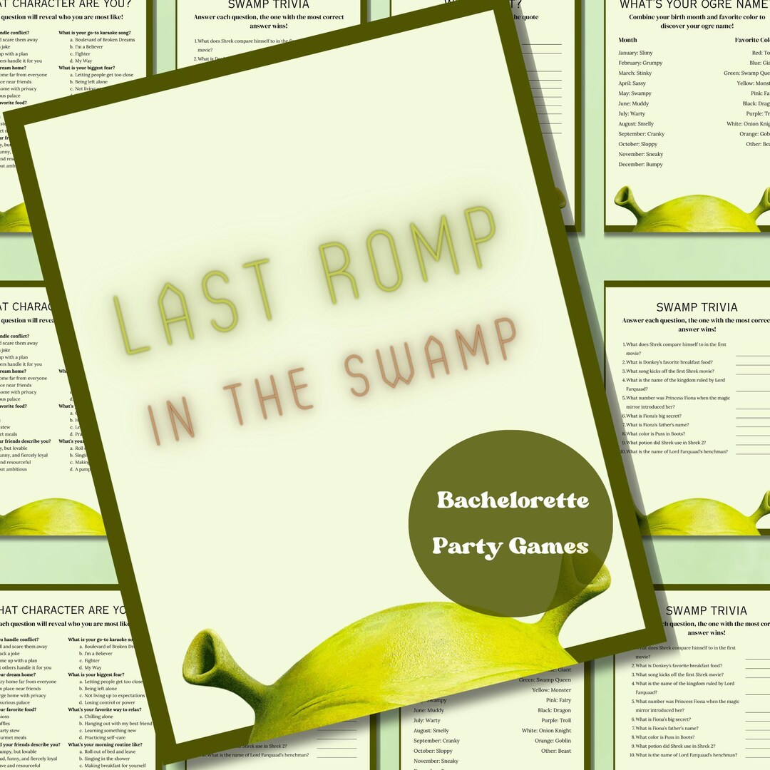 Last Romp in the Swamp | Shrek Bachelorette Party Games | Customizable ...