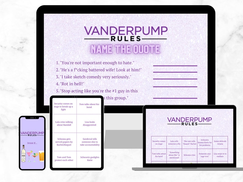 Vanderpump Rules Reunion Game Bundle: Bingo, Drinking Game, Quotes ...