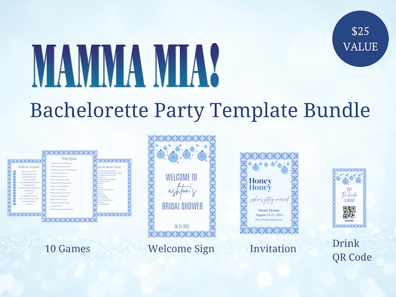 Mamma Mia Bachelorette Party Bundle | Mamma Mia Games, Welcome Sign ...