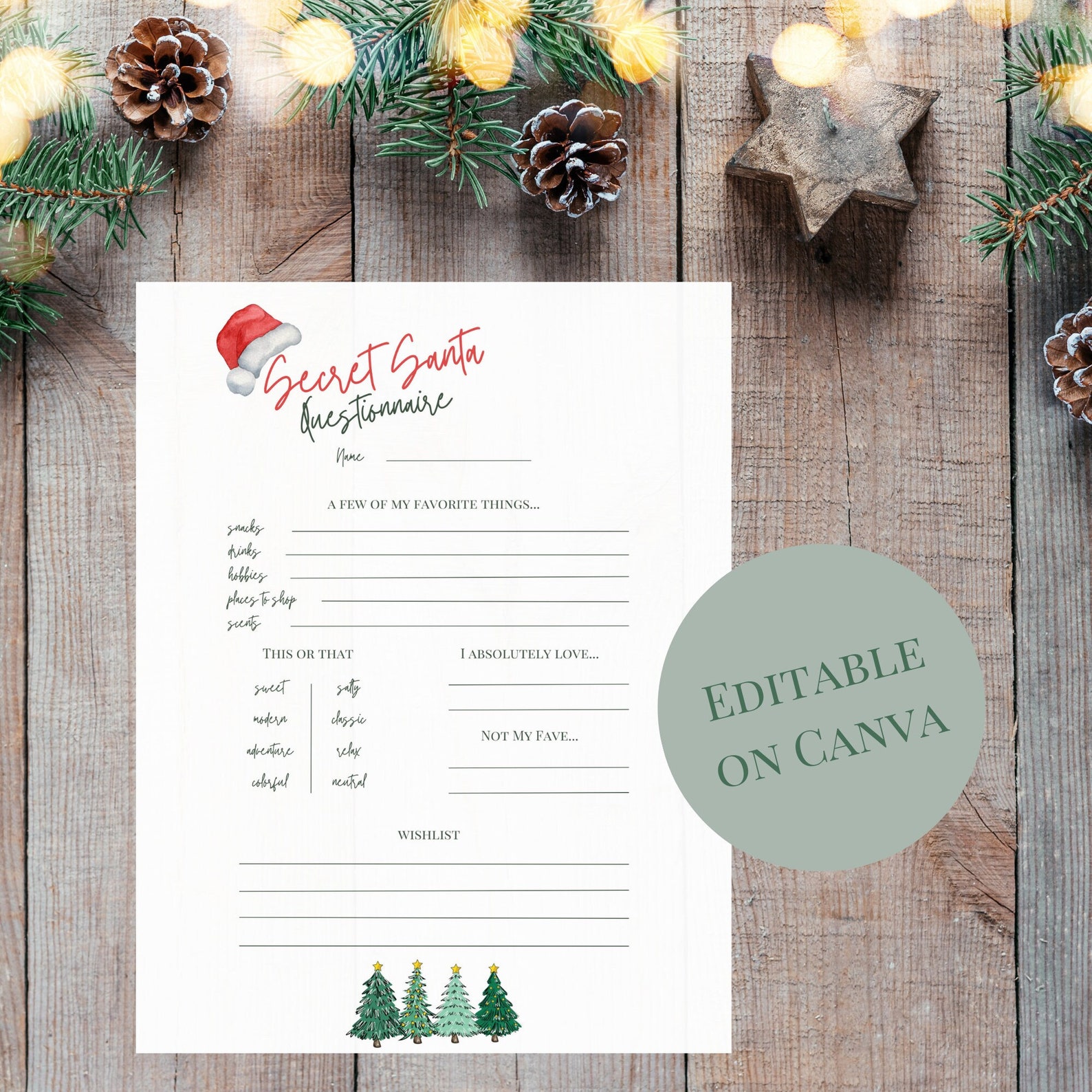 Secret Santa Questionnaire: Editable Gift Exchange Form (digital ...