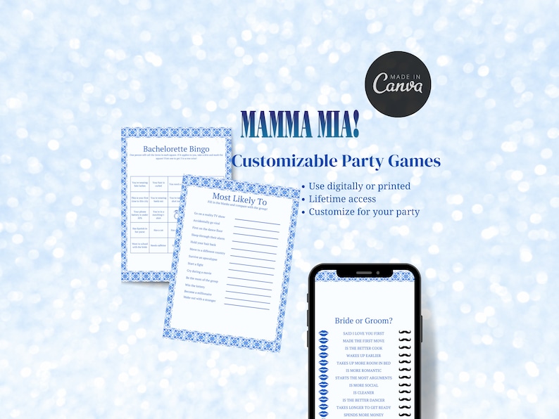 Mamma Mia Bachelorette Party Bundle Mamma Mia Games, Welcome Sign ...