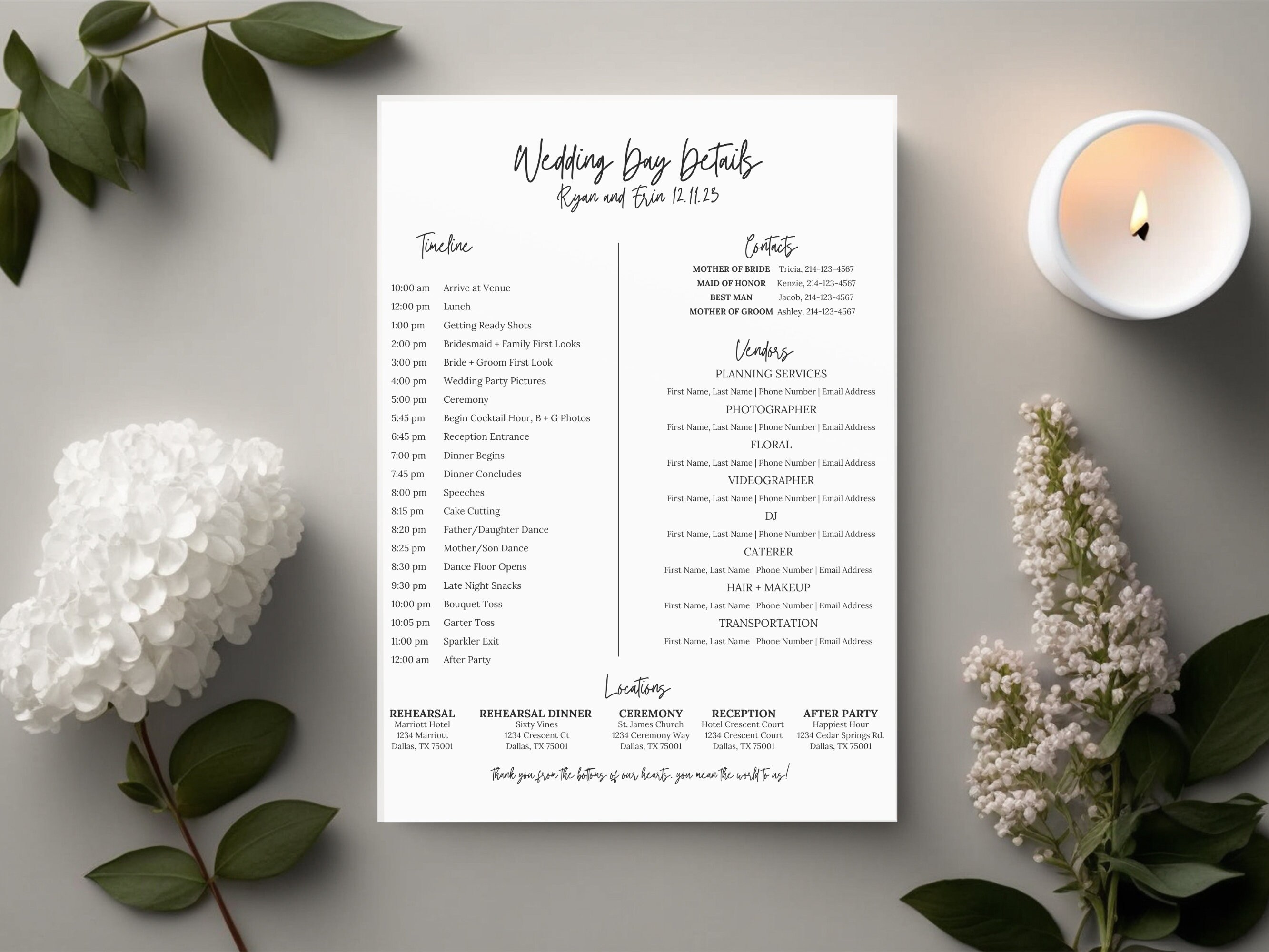 Wedding Day Timeline Template Editable Wedding Timeline - Etsy