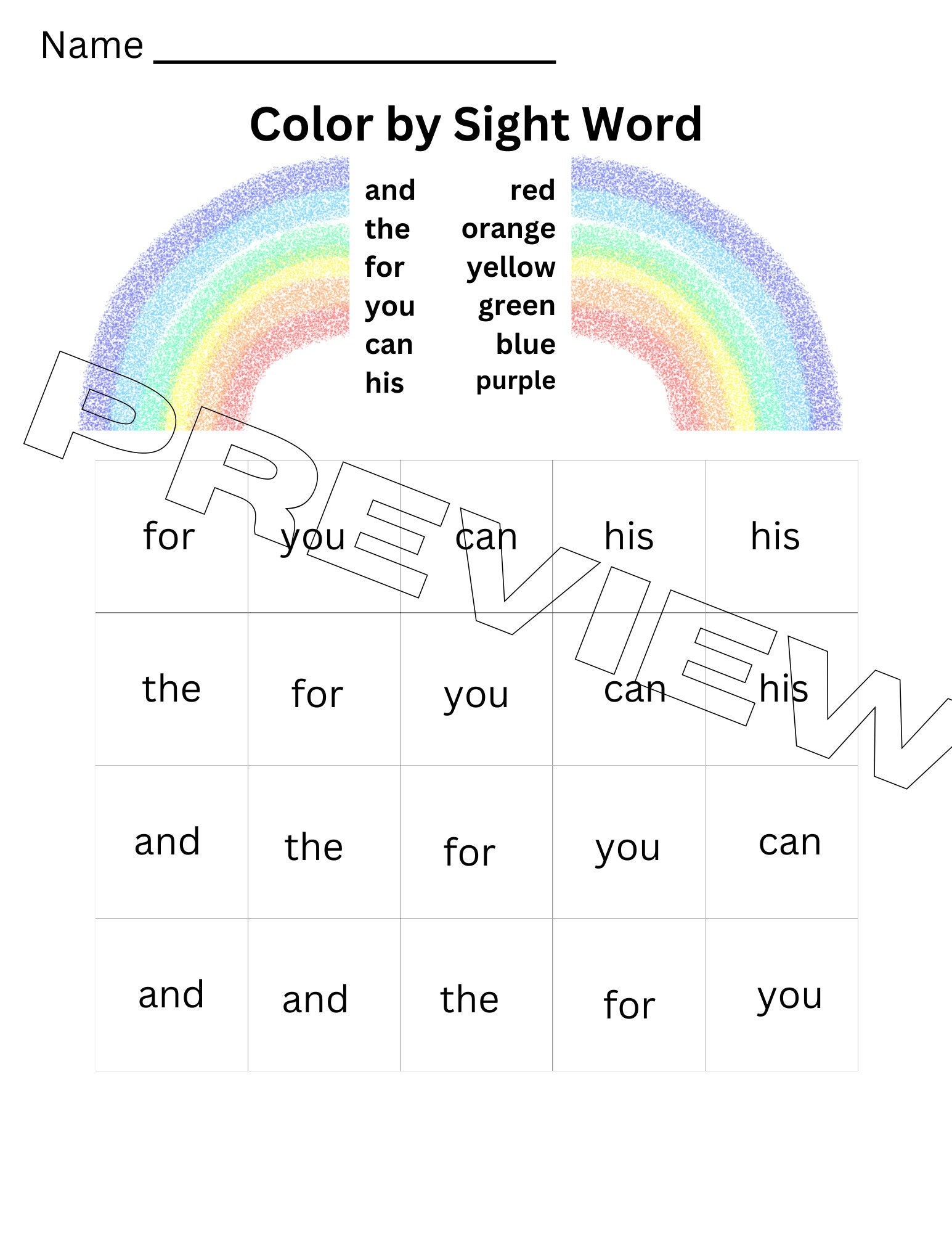 Color by Sight Word- Rainbow - Etsy
