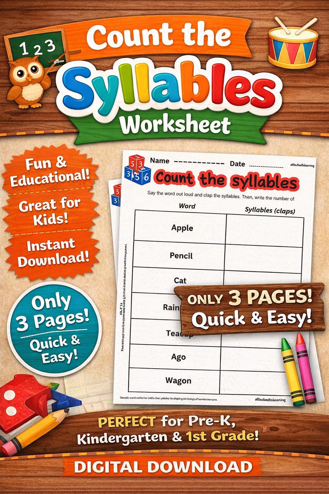 Count the Syllables Worksheets | Phonics & Syllable Counting Activity ...