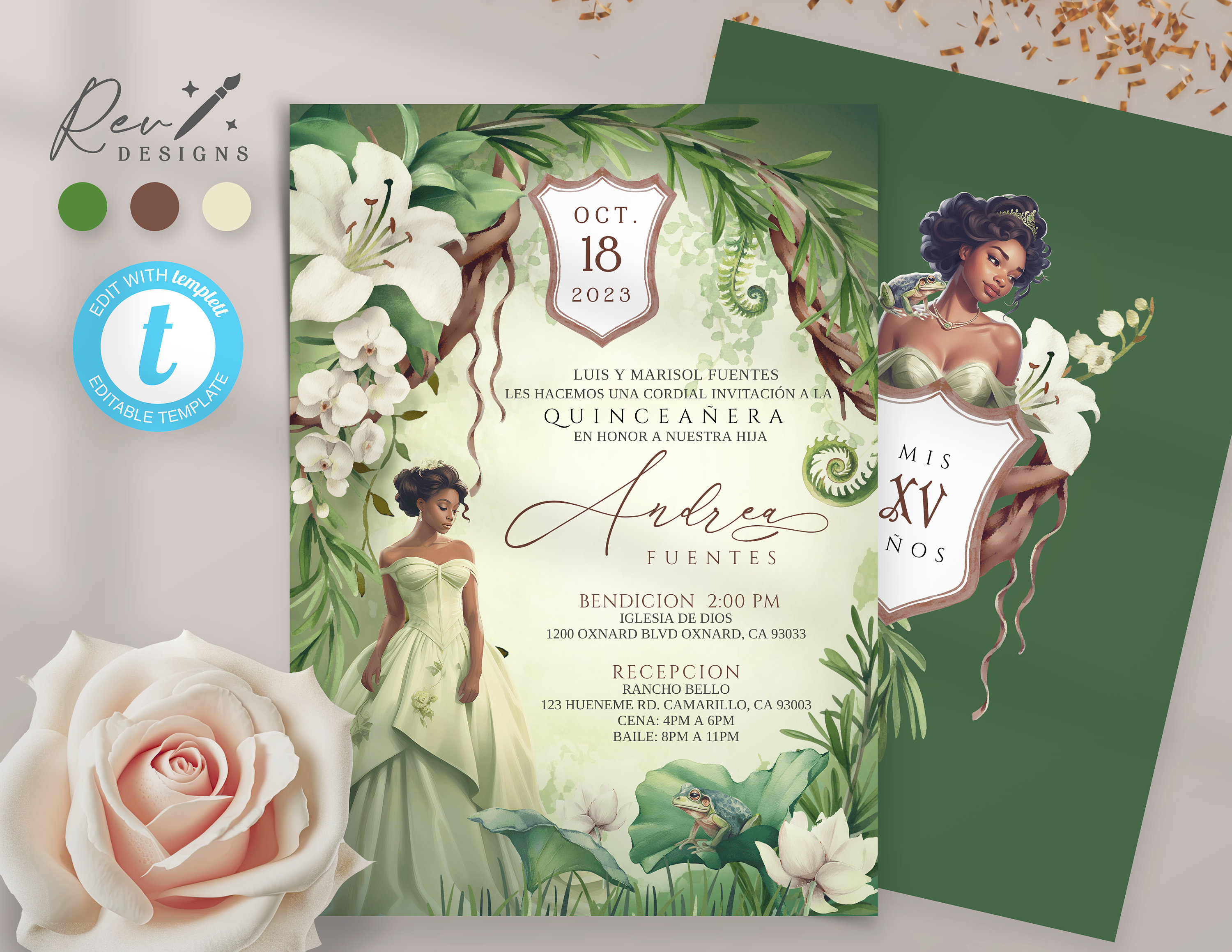 Editable Quinceanera the Princess and the Frog, Tiana Princess ...